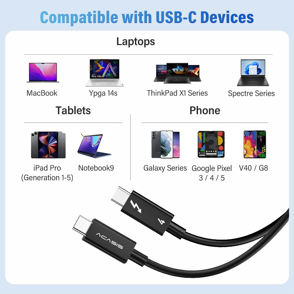 [Intel Certified]Acasis 40Gbps Thunderbolt 4 Data Cable PD 100W 8K60Hz