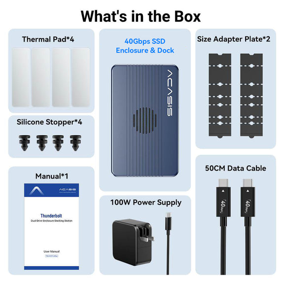 Acasis 40Gbps Thunderbolt 4/3 M.2 NVMe 2 Bay RAID SSD Enclosure