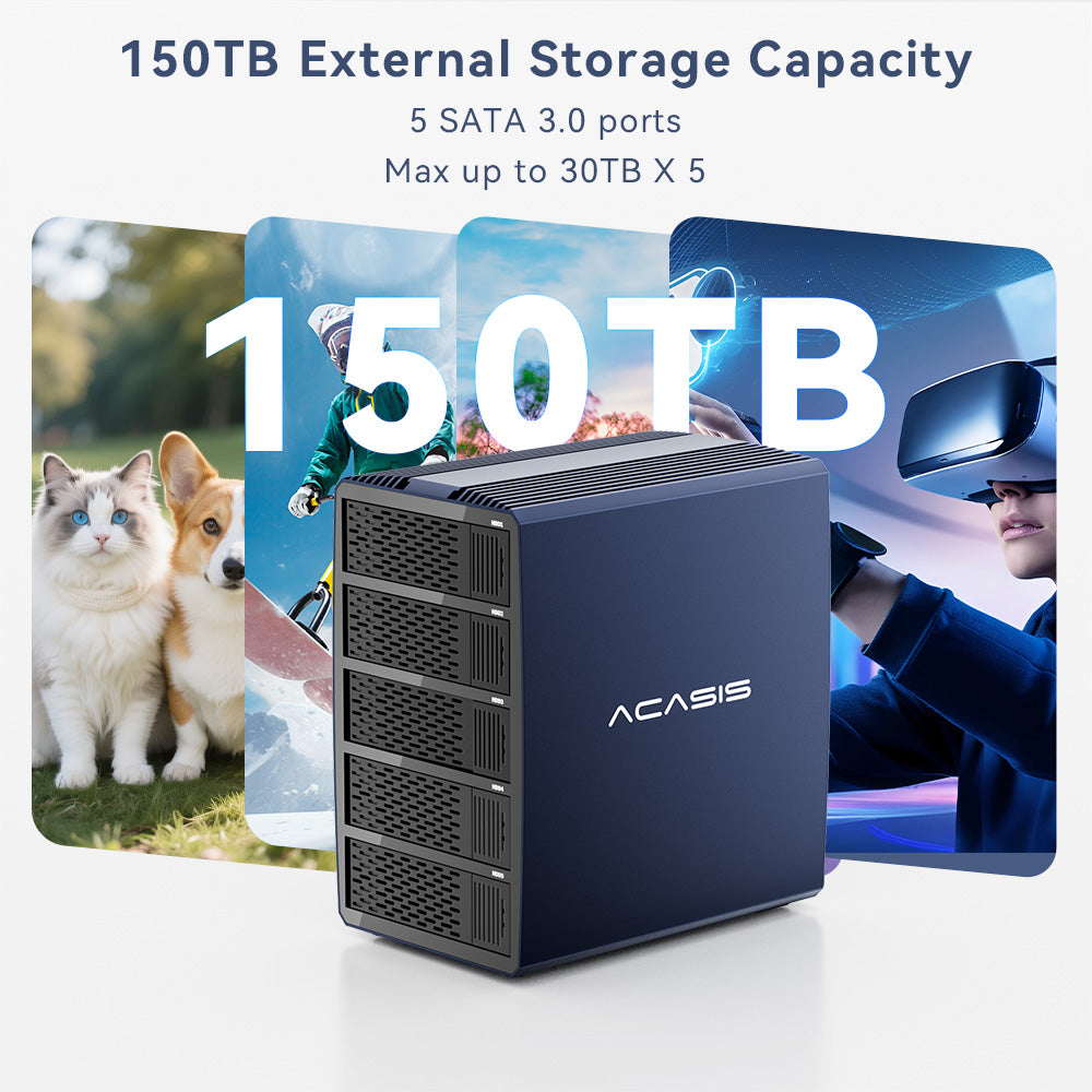 Acasis 20Gbps 5-bay 2.5/3.5 Inch SATA to USB-C Hard Drive Enclosure