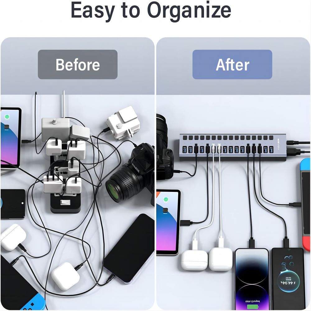 Acasis Multi USB 3.0 Hub 16 ports High Speed With ON OFF Switch Adapter Splitter, AC-HS716 ...