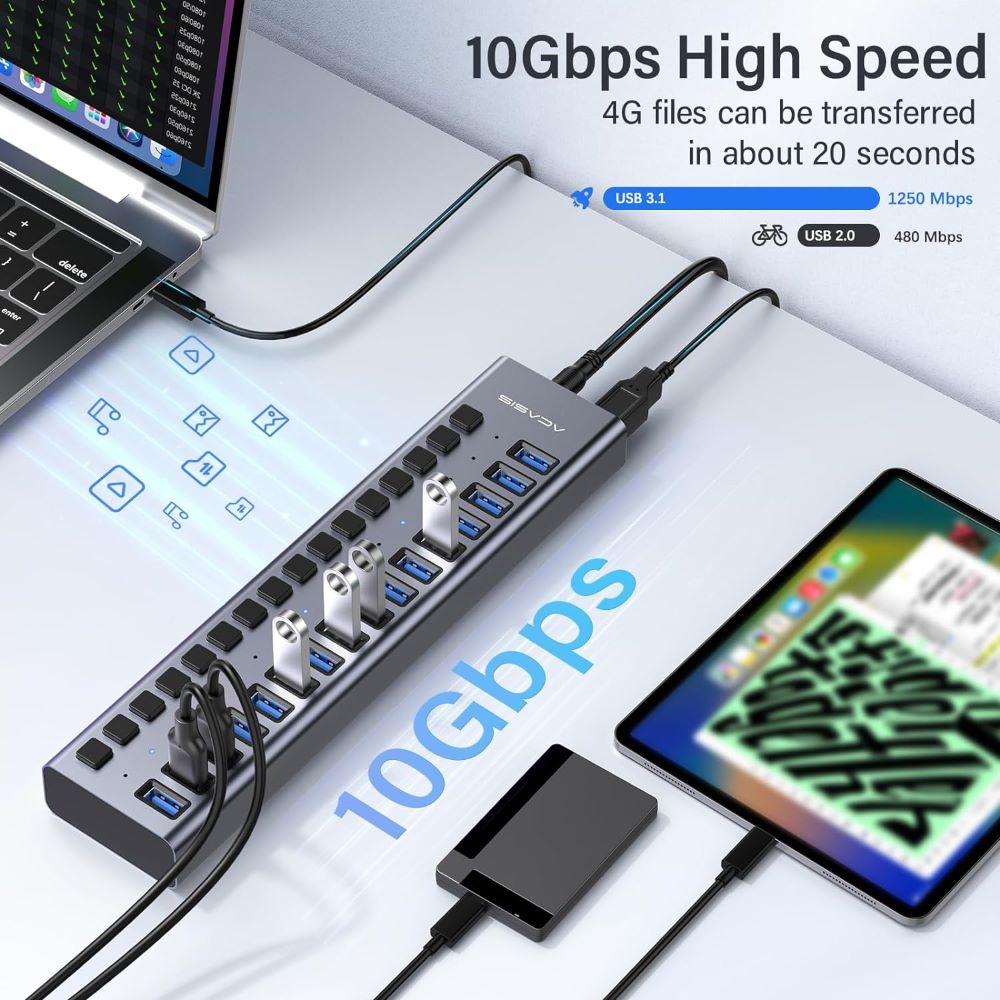 Acasis Multi USB 3.0 Hub 16 ports High Speed With ON OFF Switch Adapter Splitter, AC-HS716 ...