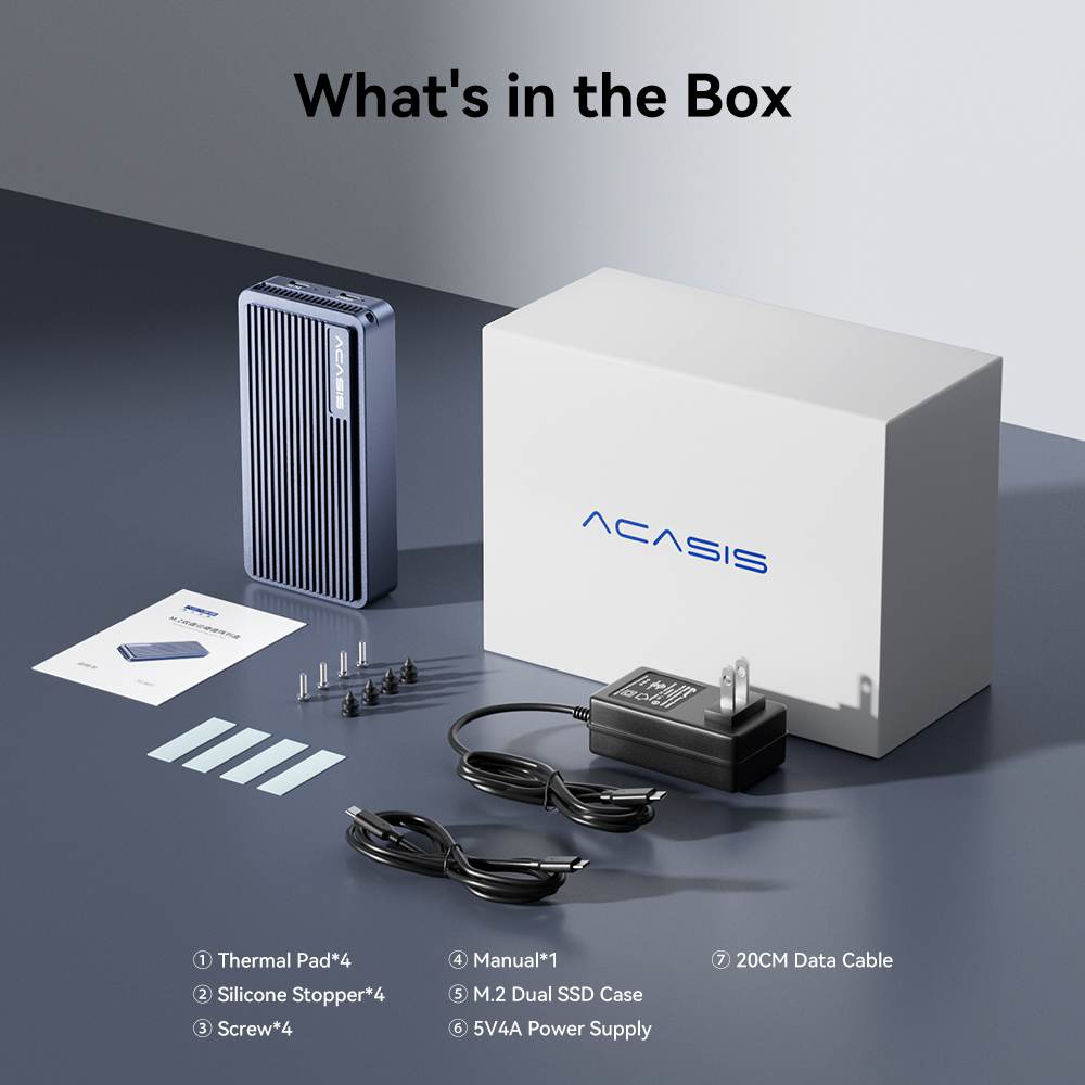 Acasis USB 3.2 20Gbps Dual Disk M.2 NVMe Hard Disk Array Case