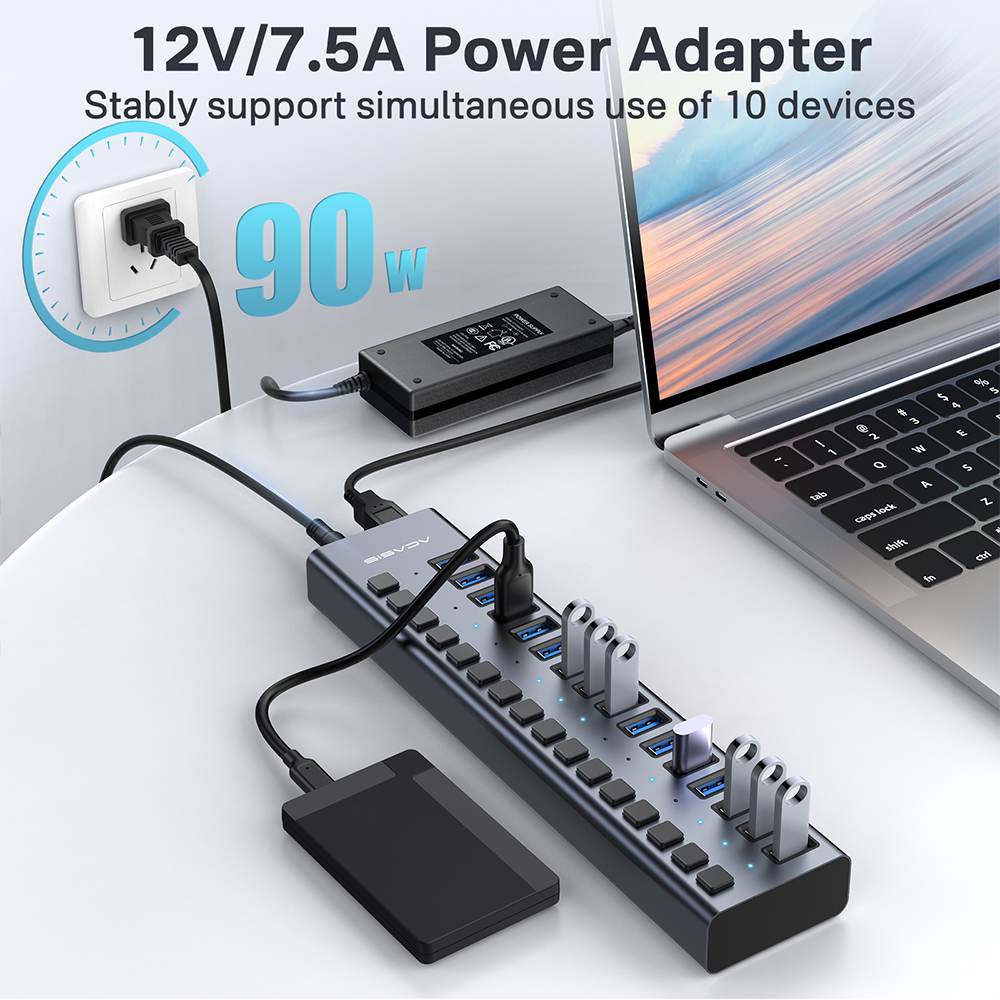 Acasis Multi USB 3.0 Hub 16 ports High Speed With ON OFF Switch Adapter ...