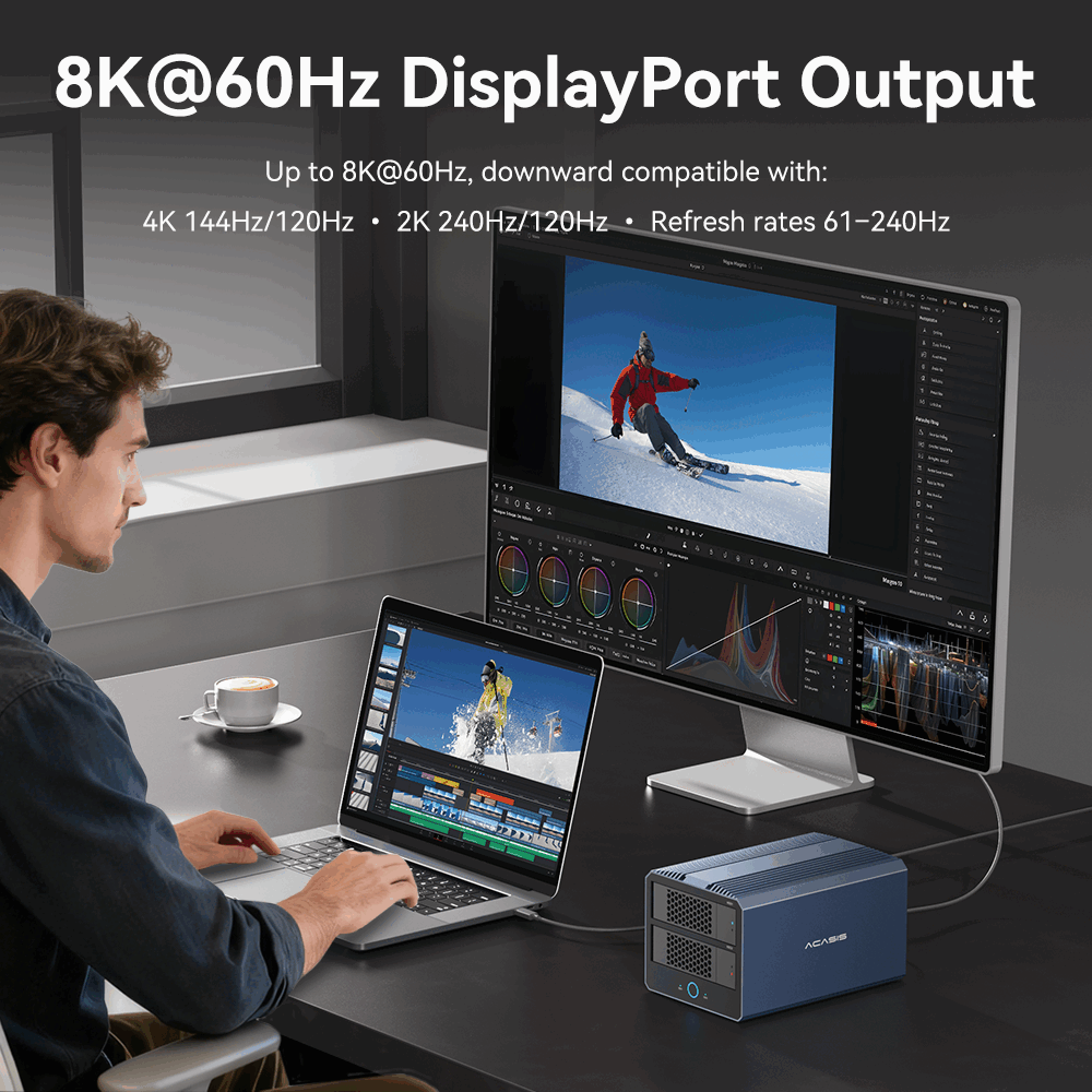Acasis 40Gbps 4-Bay Hybrid HDD NVMe Enclosure (2 HDD + 2 SSD)