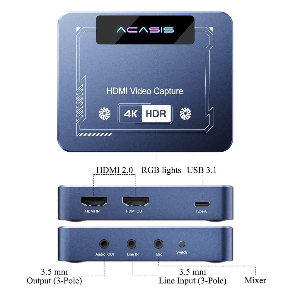 Acasis 4K60 HDR Game Live Video Capture Card
