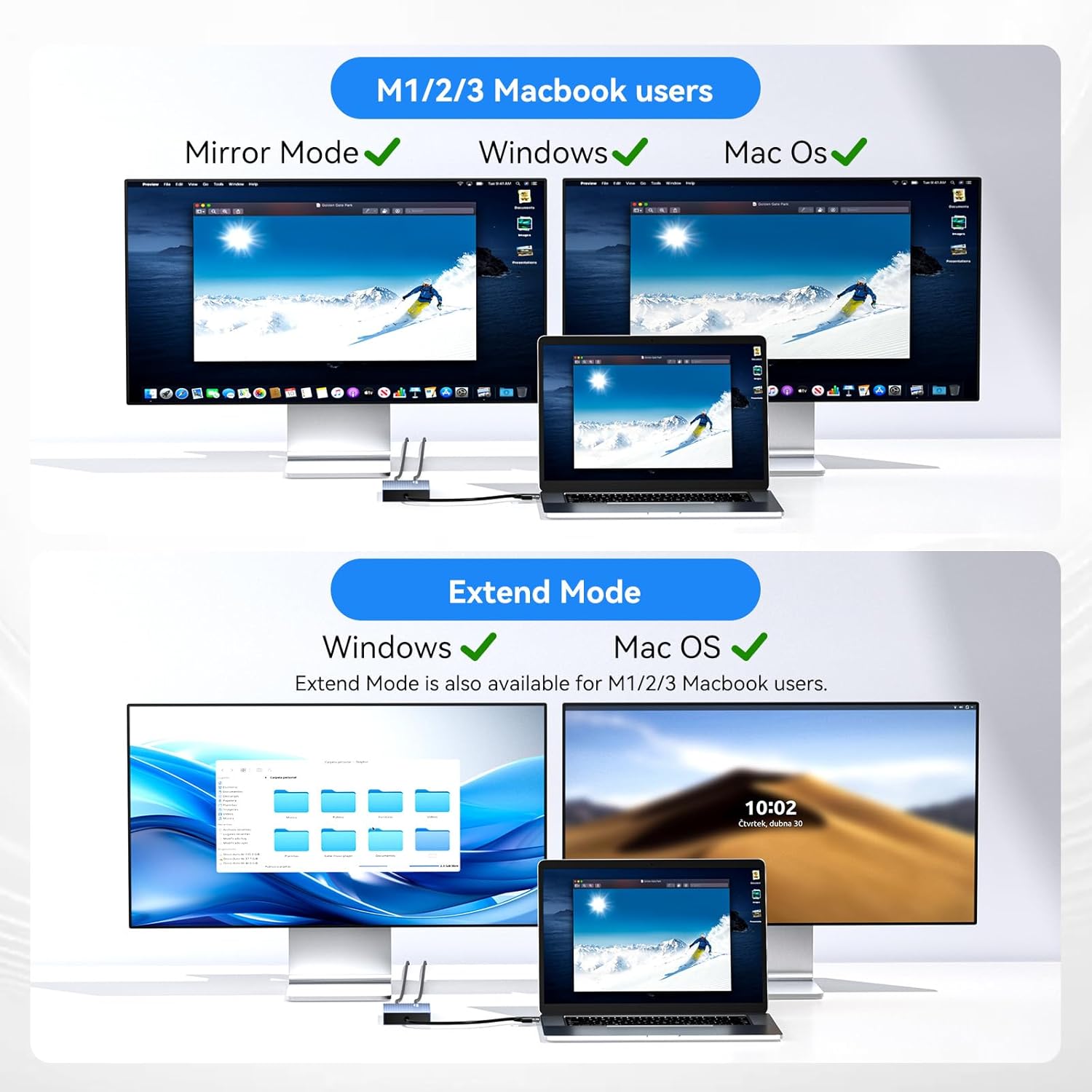 Acasis USB-C DisplayLink Dual 4K 60Hz HDMI Adapter for Apple Mac