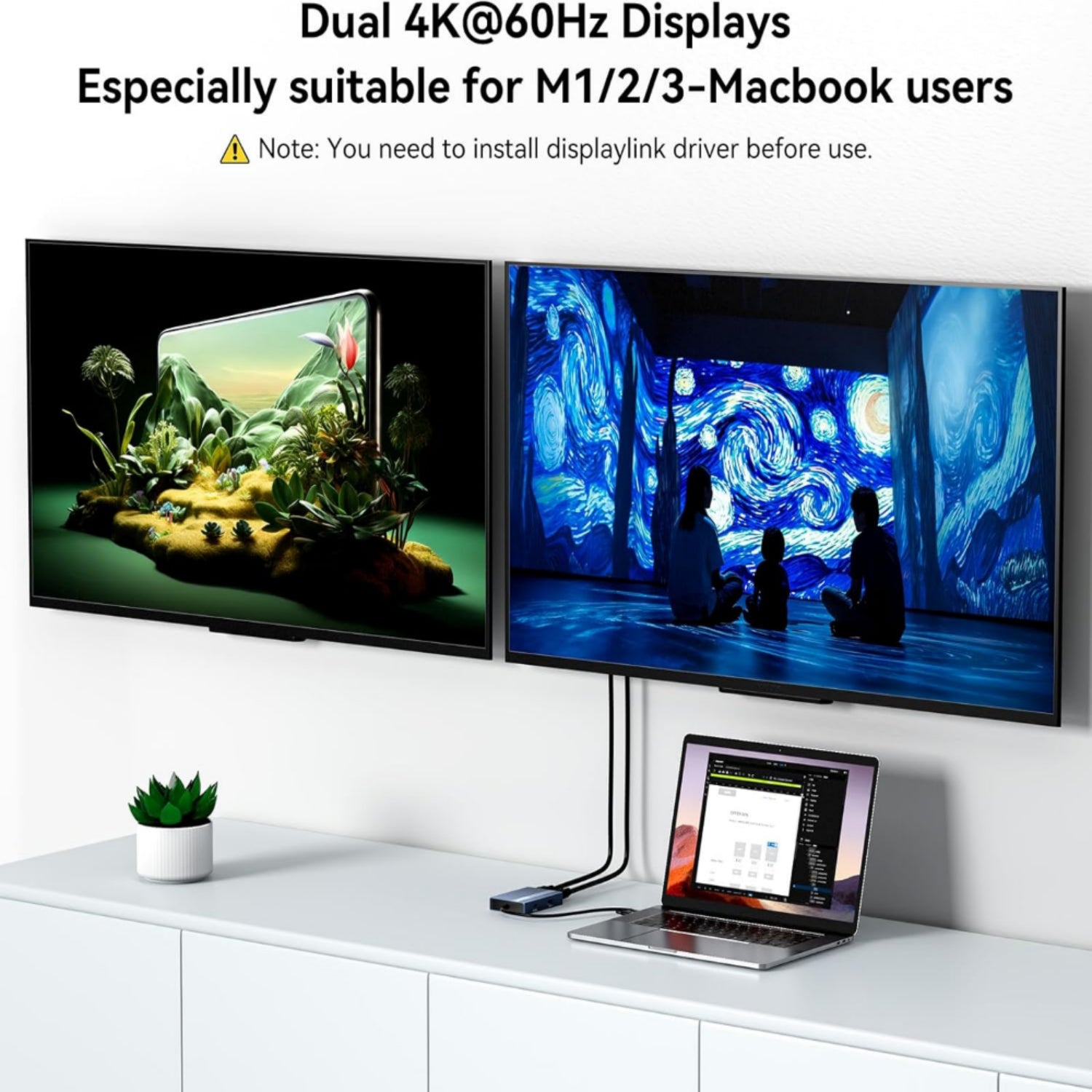 Acasis USB-C DisplayLink Dual 4K 60Hz HDMI Adapter for Apple Mac